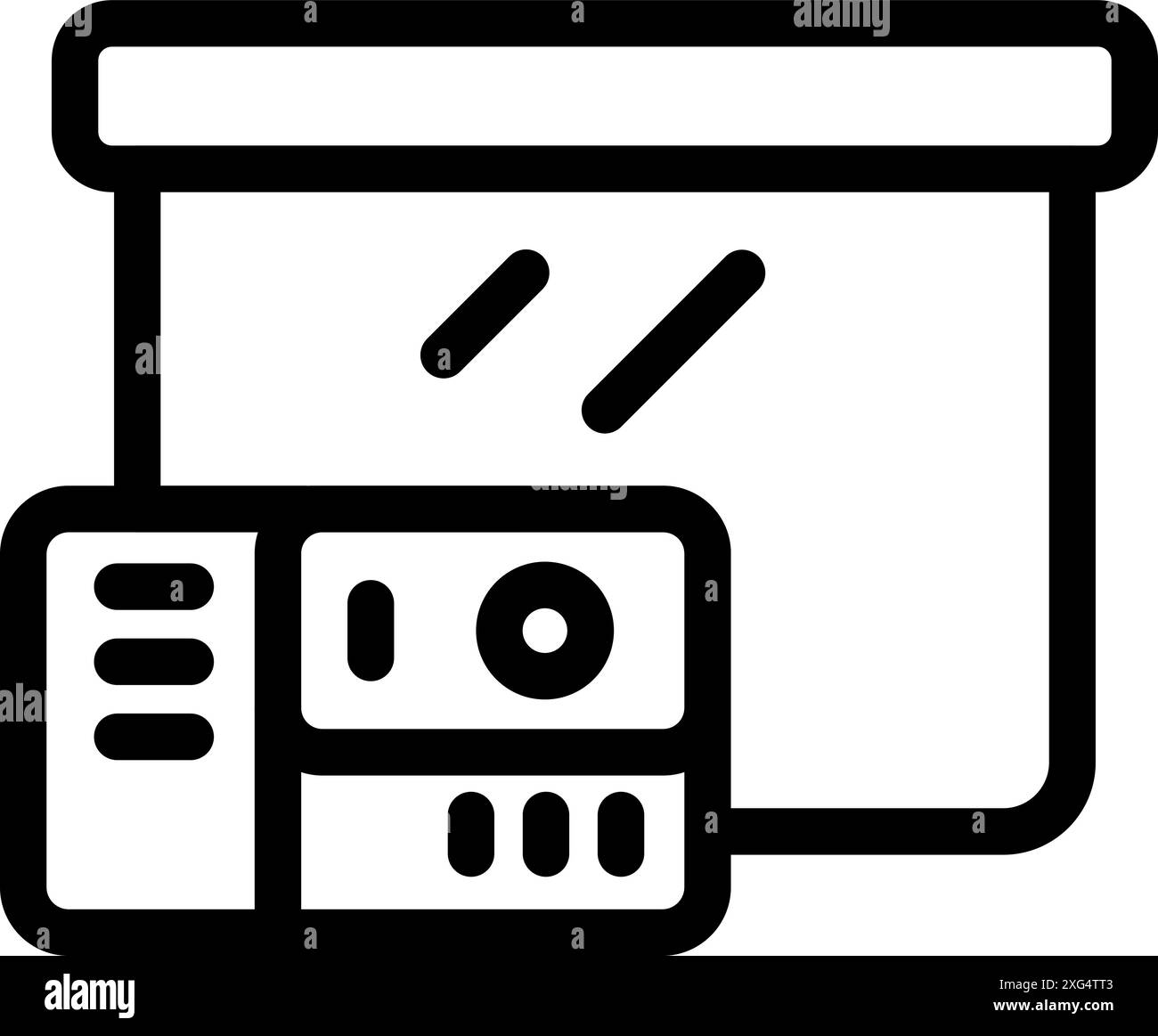 Line icon of a projector projecting light beams on a projection screen ...