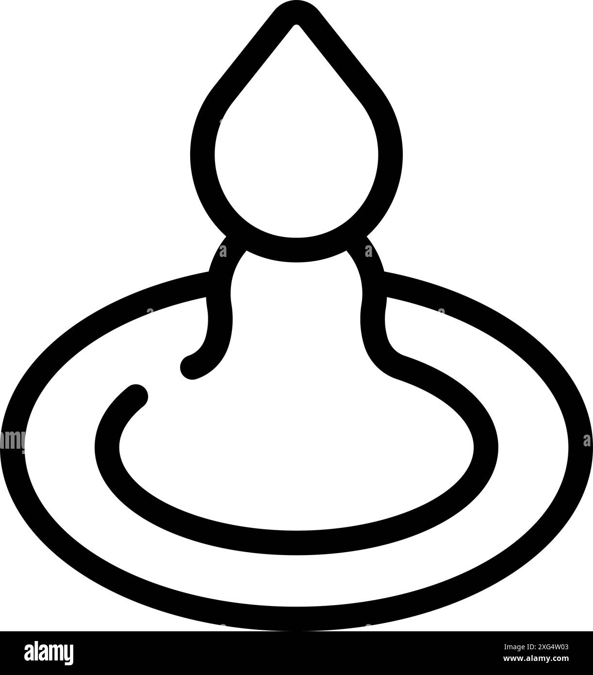 Line art icon of a water drop falling and creating circular ripples on a liquid surface Stock ...