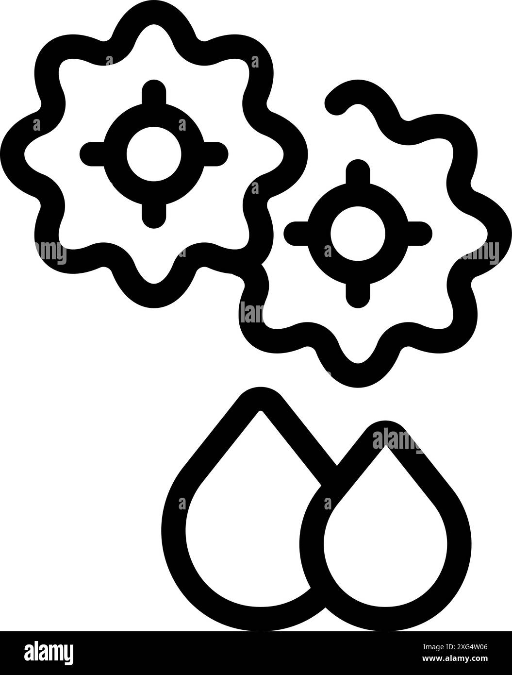 Simple icon of two gears dropping oil, representing industrial ...
