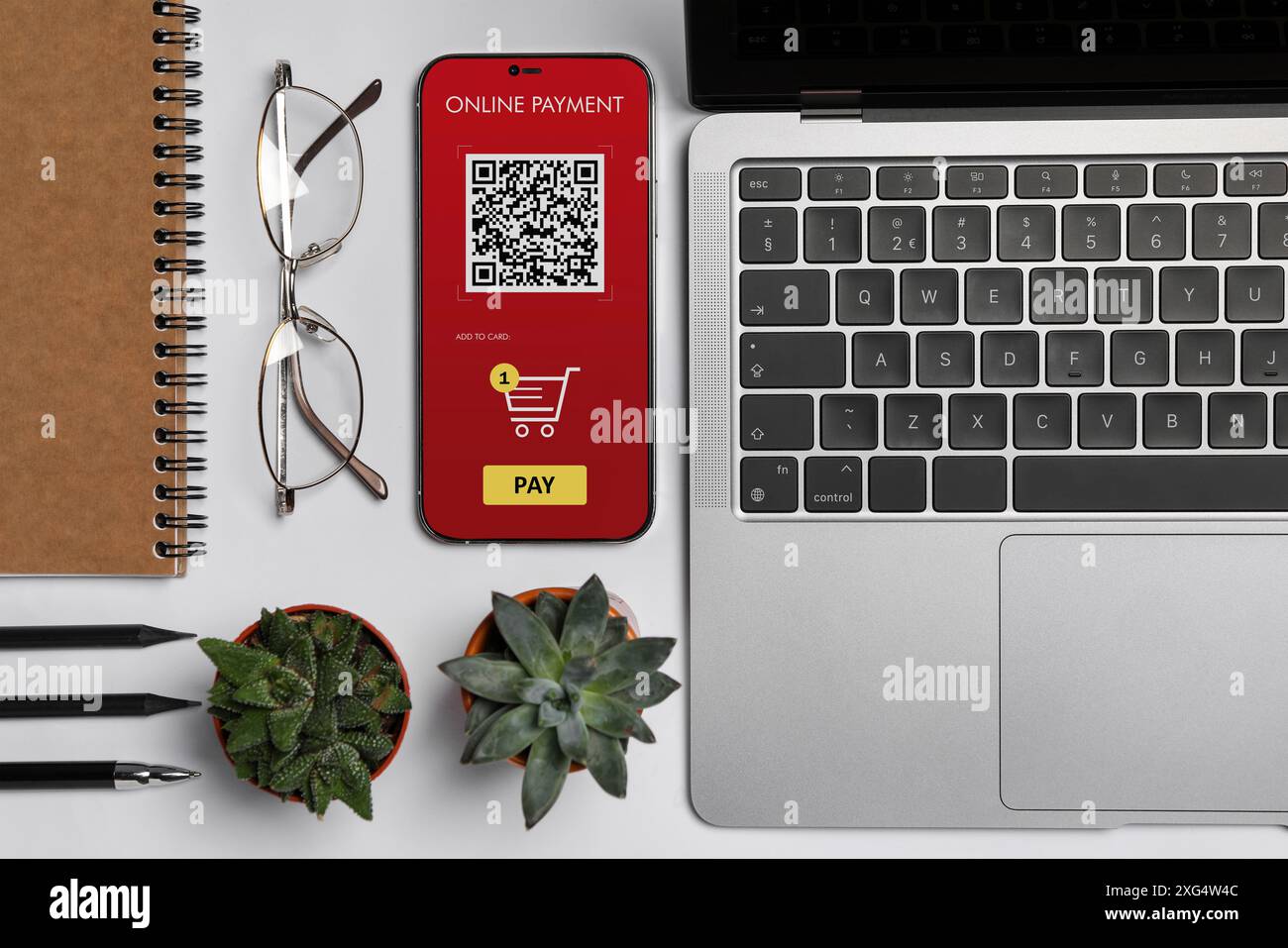 Online payment system. Smartphone with open application on table, top ...