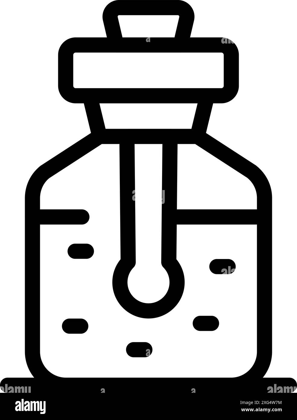 Line icon of a glass bottle containing liquid with thermometer ...