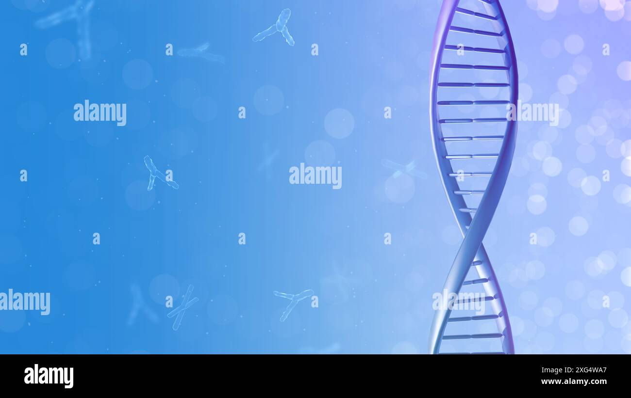 Illustration of DNA on blue gradient background, banner design. Genetic ...
