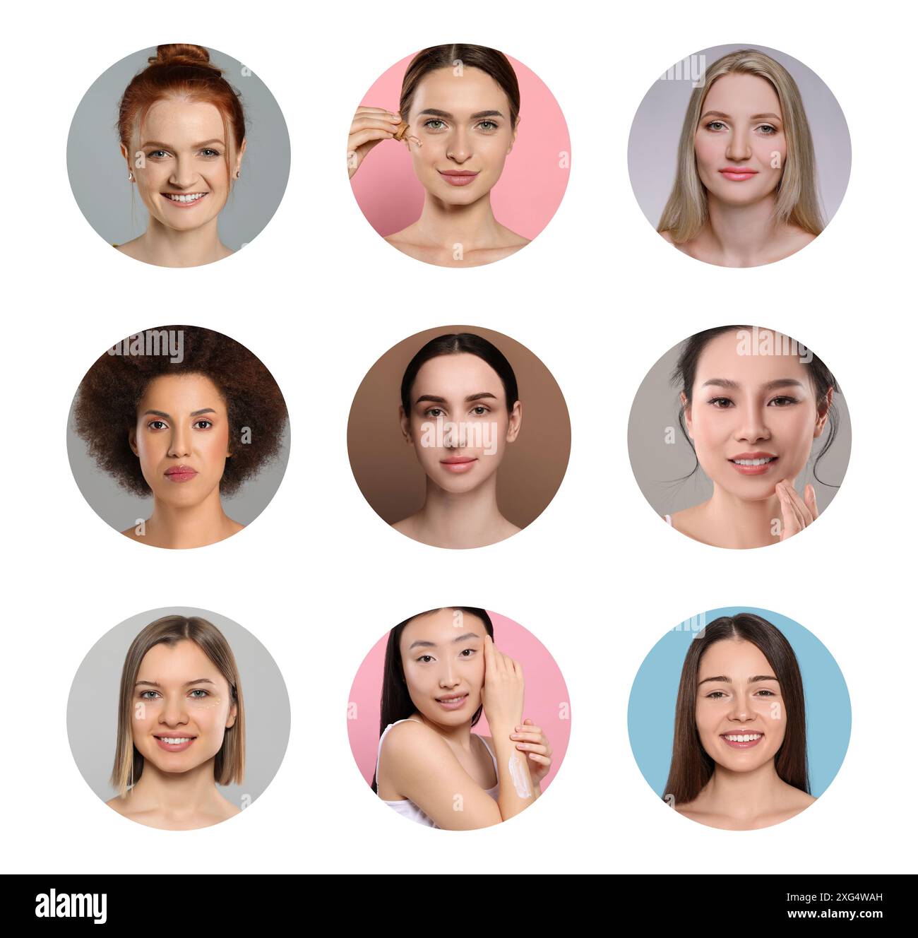 Many beautiful women of different races and ages. Collage of portraits ...