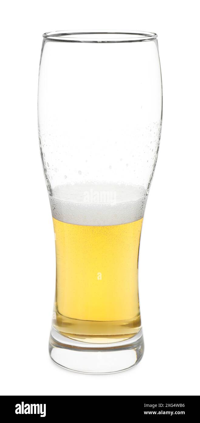 Half full glass of beer isolated on white Stock Photo - Alamy
