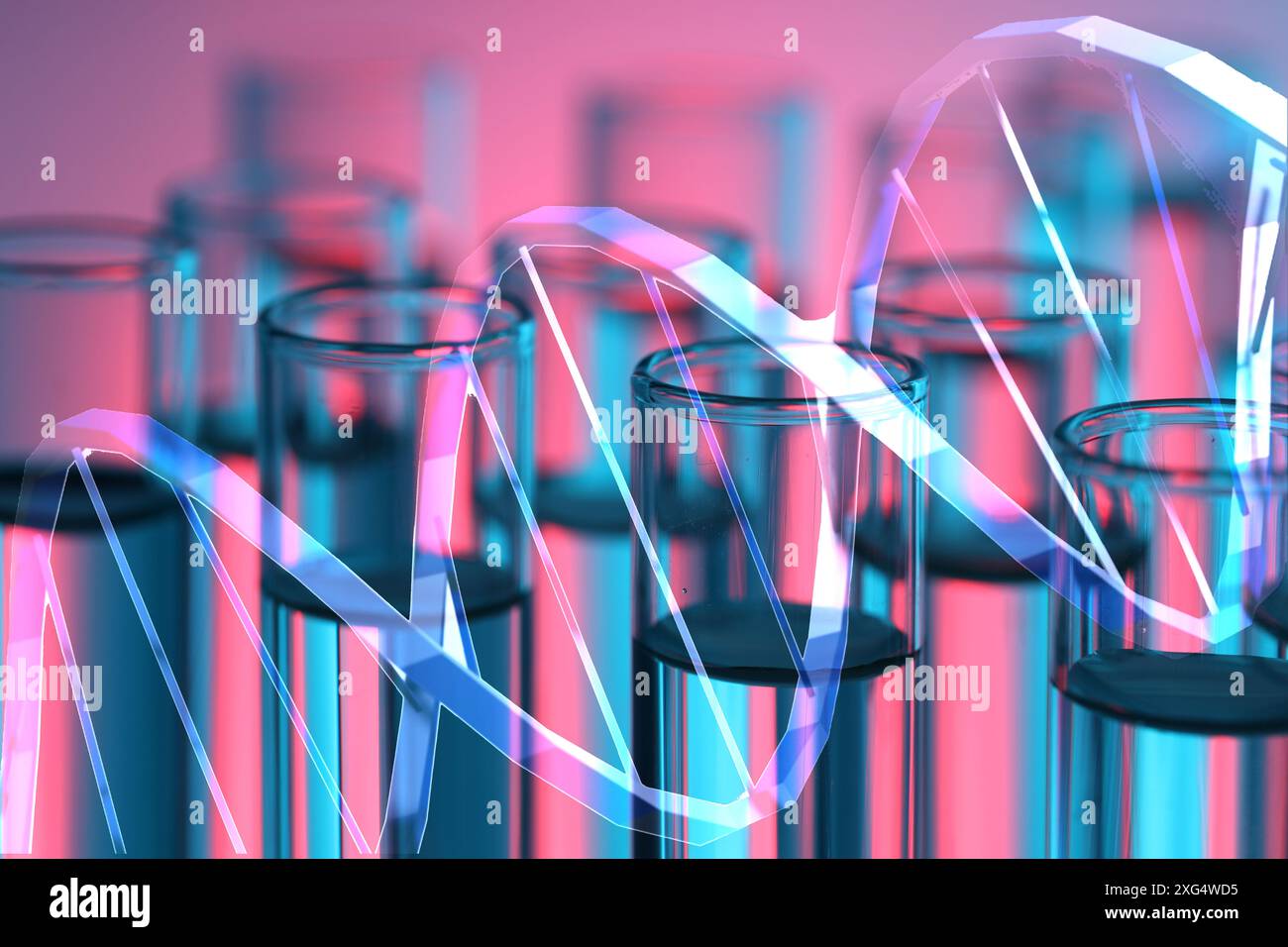 Illustration of DNA and test tubes with samples, double exposure Stock ...