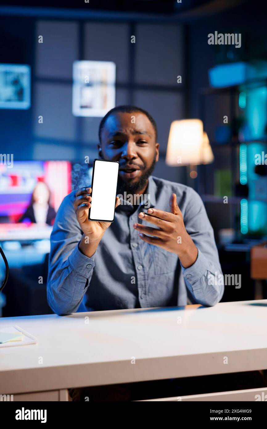 Technology expert excited to review newly launched mockup smartphone ...