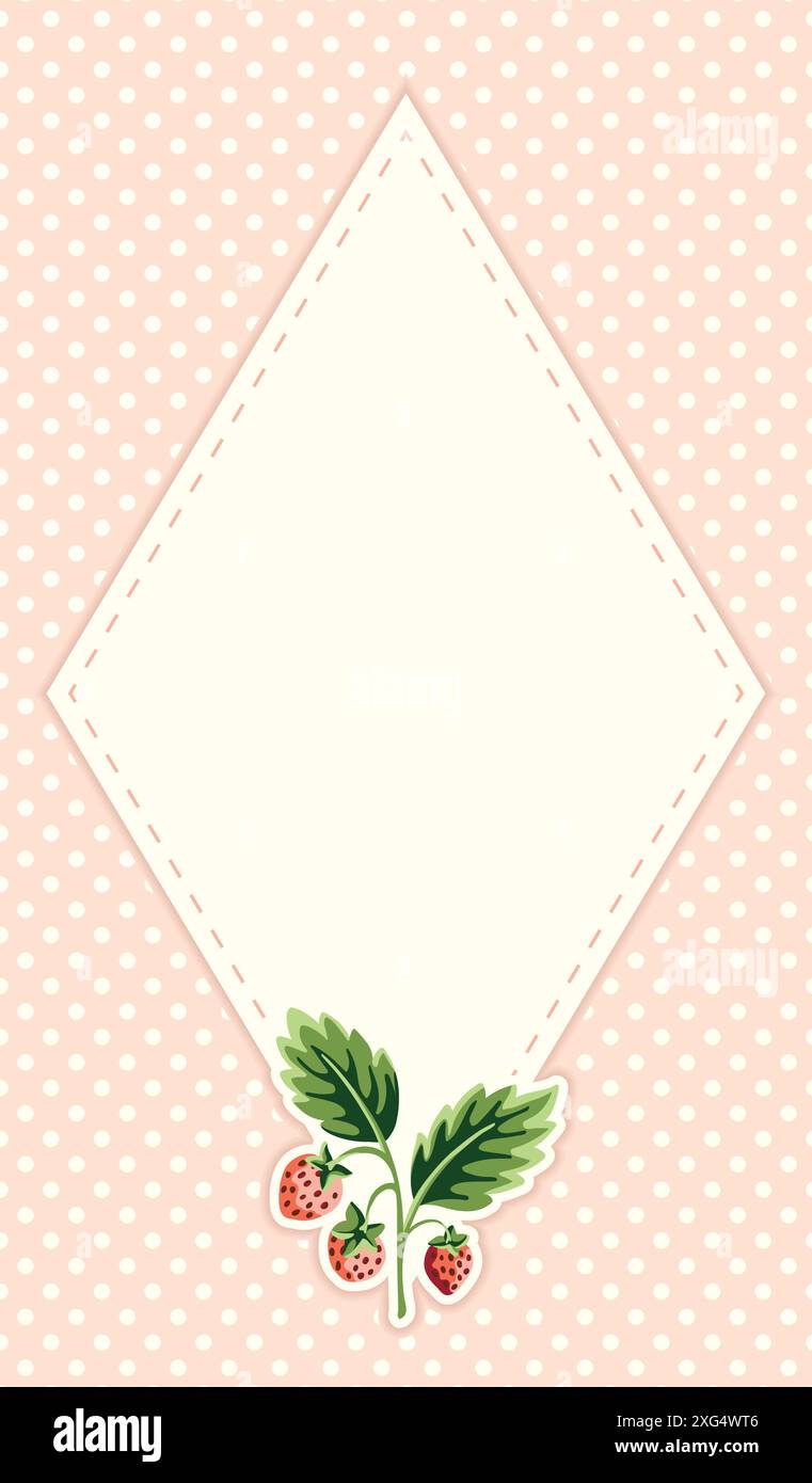 Cottage Core Garden Strawberry and Polka Dot Diamond Vector Frame ...