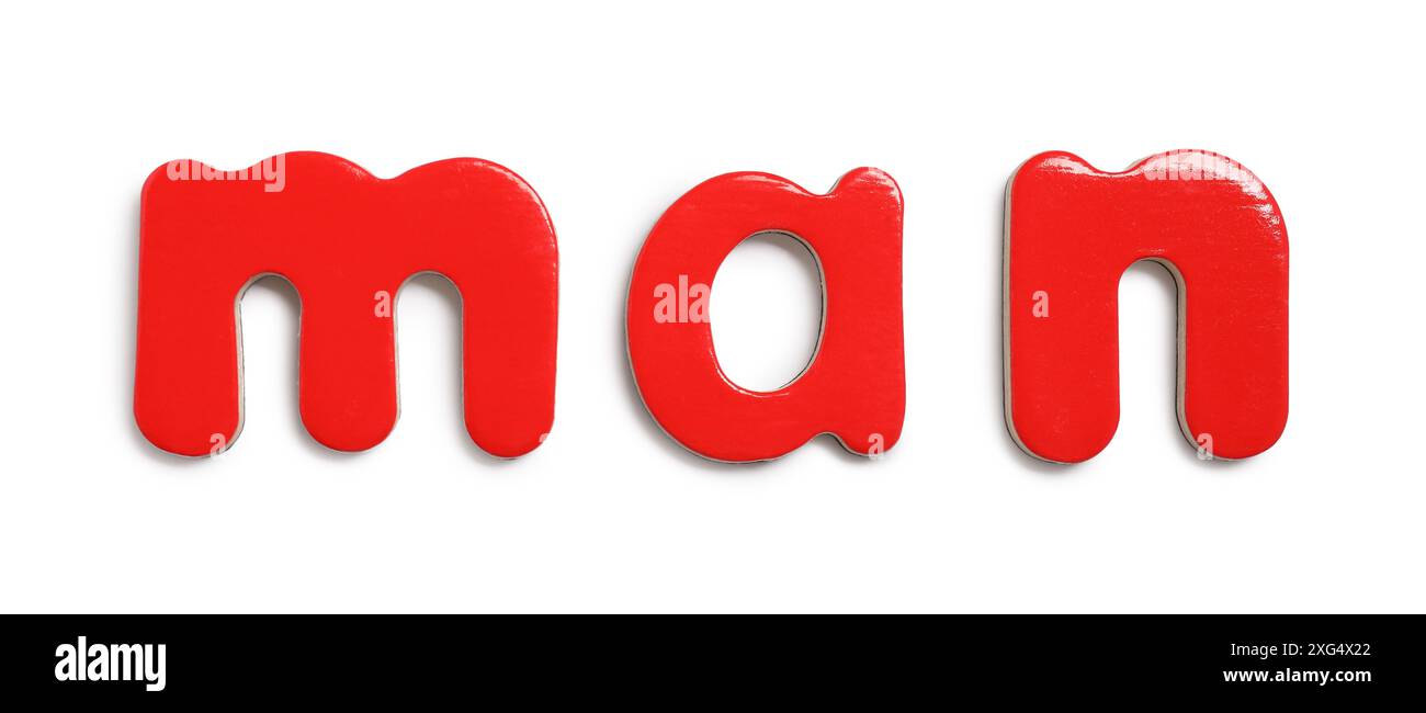 Alphabet. Word Man of magnetic letters isolated on white, top view ...