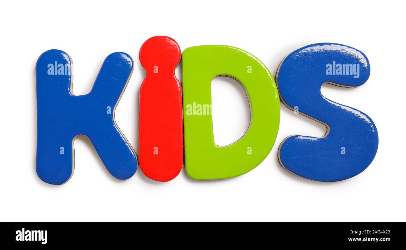 Alphabet. Word Kids of magnetic letters isolated on white, top view ...