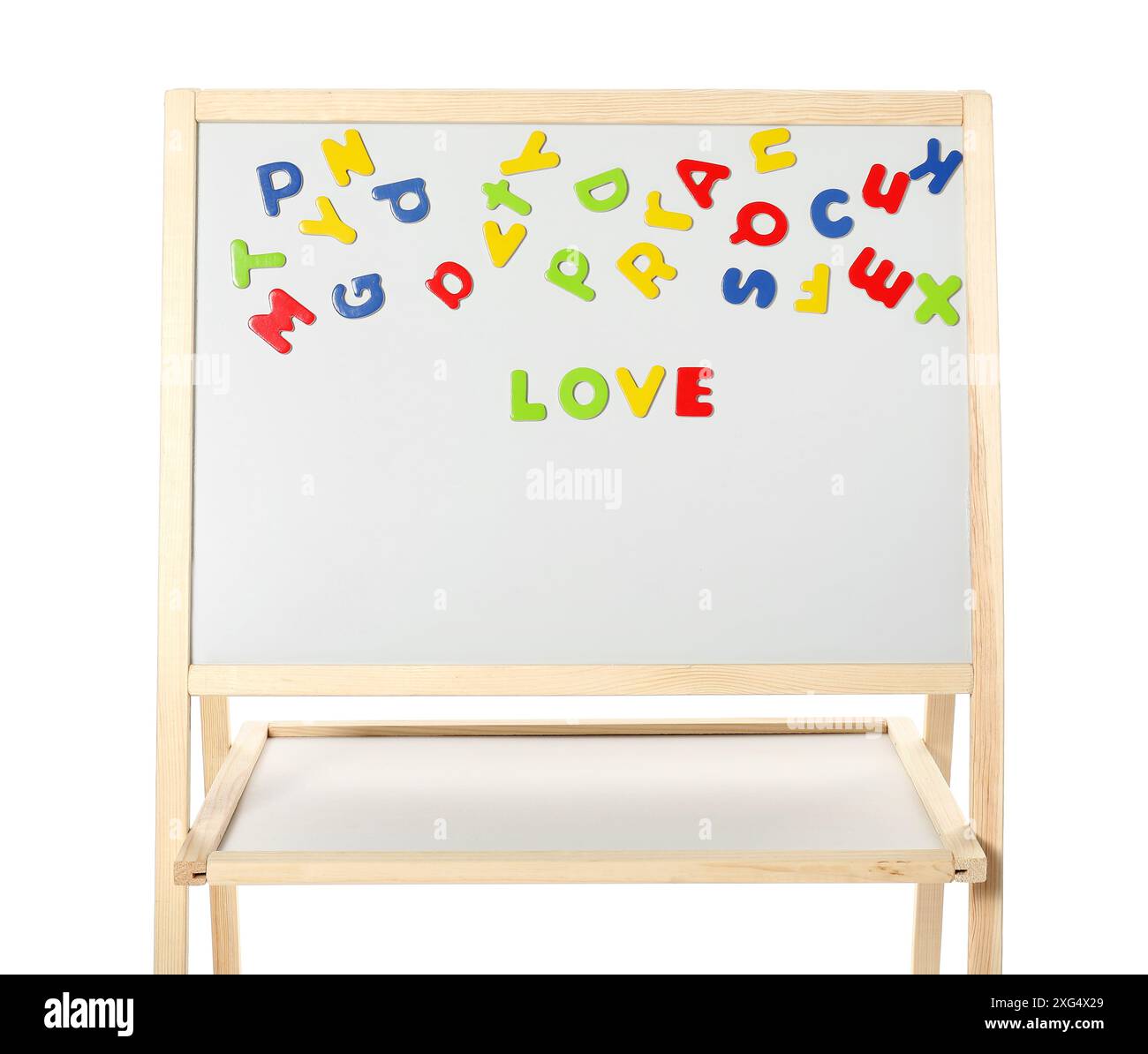 Word Love made of magnetic letters on board against white background ...