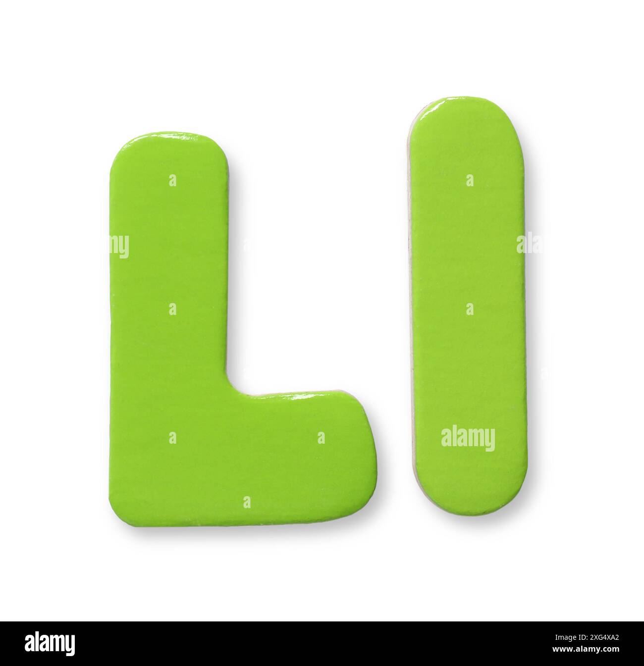 Uppercase and lowercase green magnetic letter L isolated white Stock ...