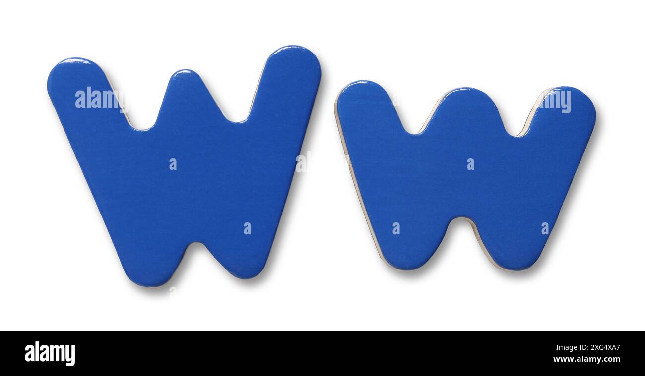 Uppercase and lowercase blue magnetic letter W isolated white Stock ...