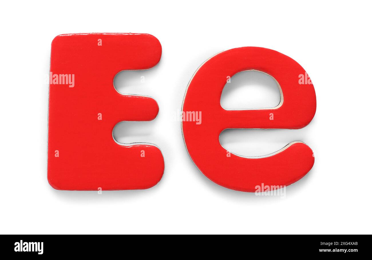 Uppercase and lowercase red magnetic letter E isolated white Stock Photo - Alamy