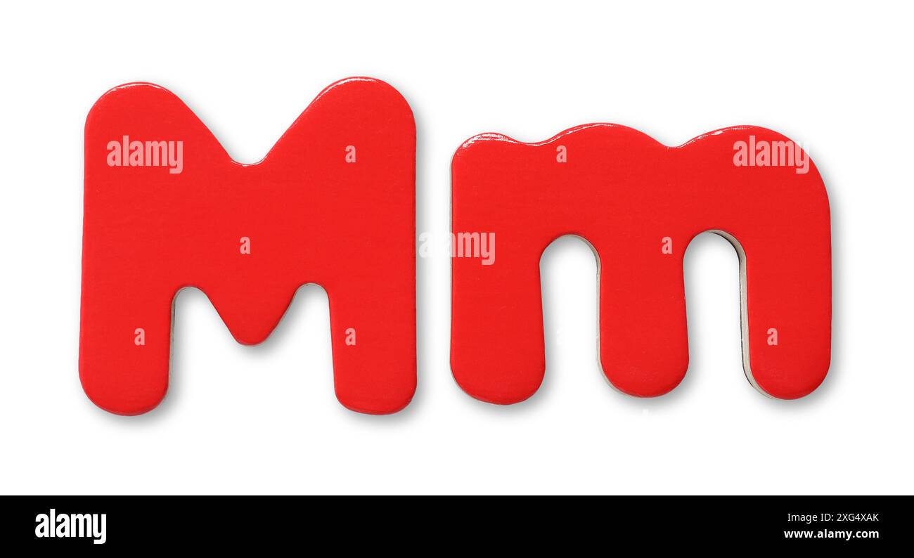 Uppercase and lowercase red magnetic letter M isolated white Stock ...