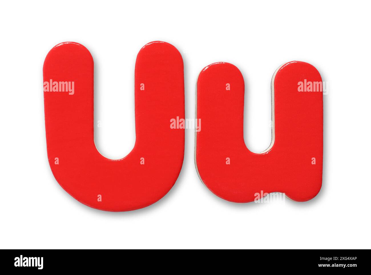Uppercase and lowercase red magnetic letter U isolated white Stock Photo - Alamy