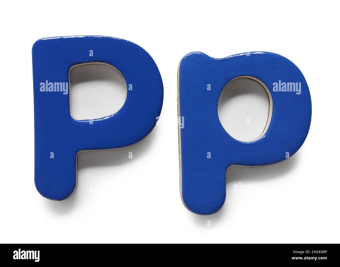 Uppercase and lowercase blue magnetic letter P isolated white Stock ...