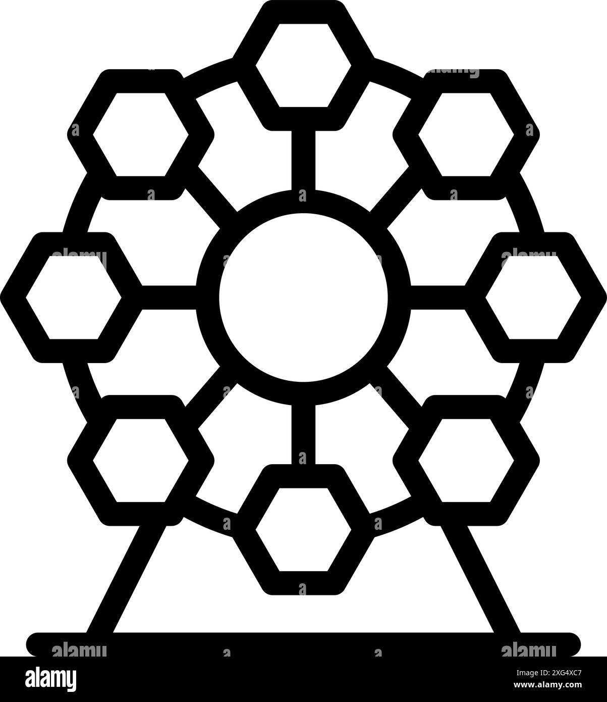 Line art icon of a ferris wheel with hexagonal cabins, entertainment ...