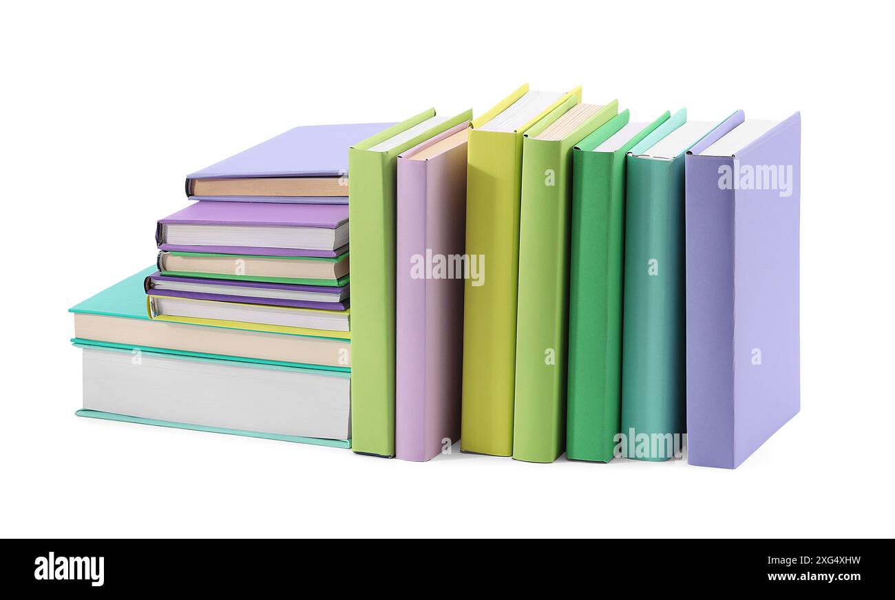 Many bright colorful books isolated on white Stock Photo - Alamy