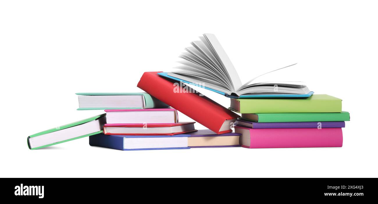 Many bright colorful books isolated on white Stock Photo - Alamy