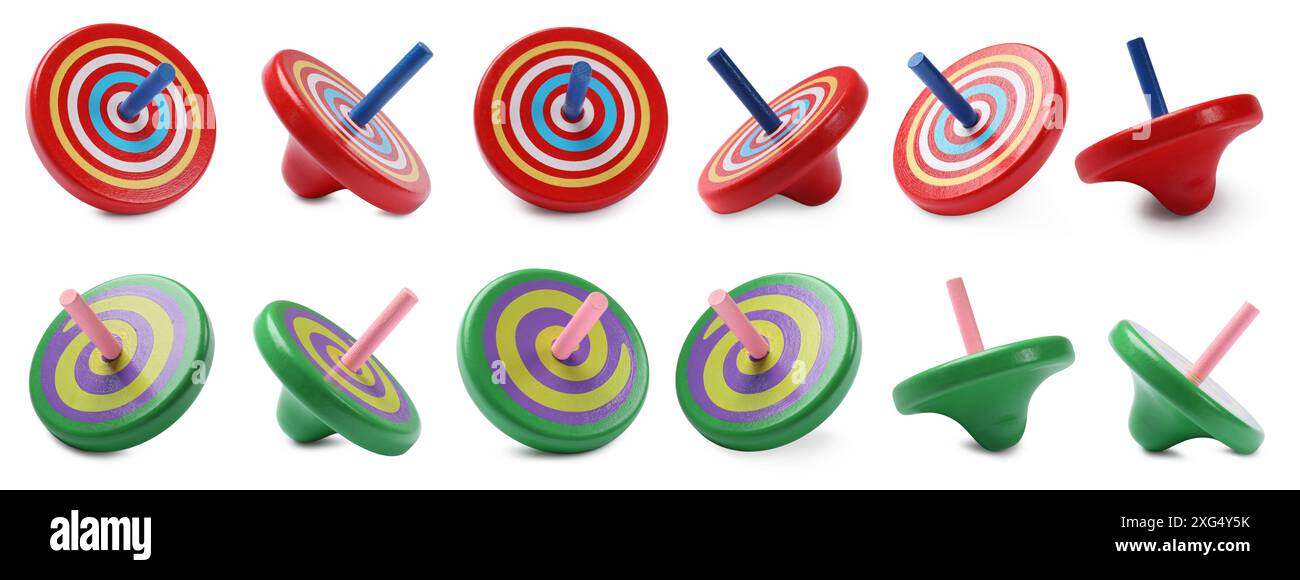 Many different spinning tops isolated on white, set Stock Photo - Alamy