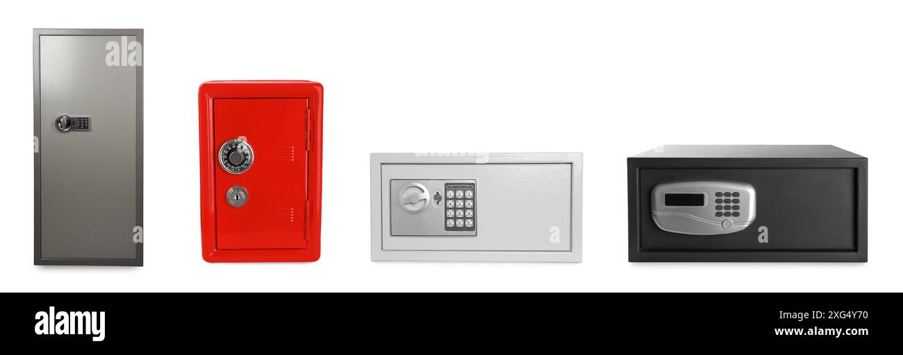 Different steel safes isolated on white, collage Stock Photo - Alamy