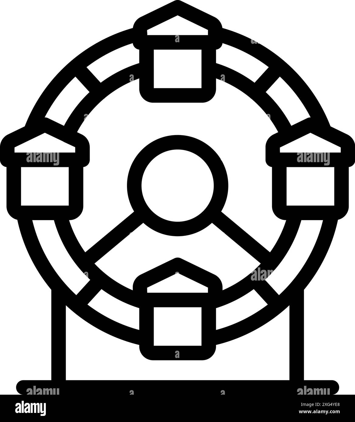 Ferris wheel with cabins rotating at amusement park line icon for web ...