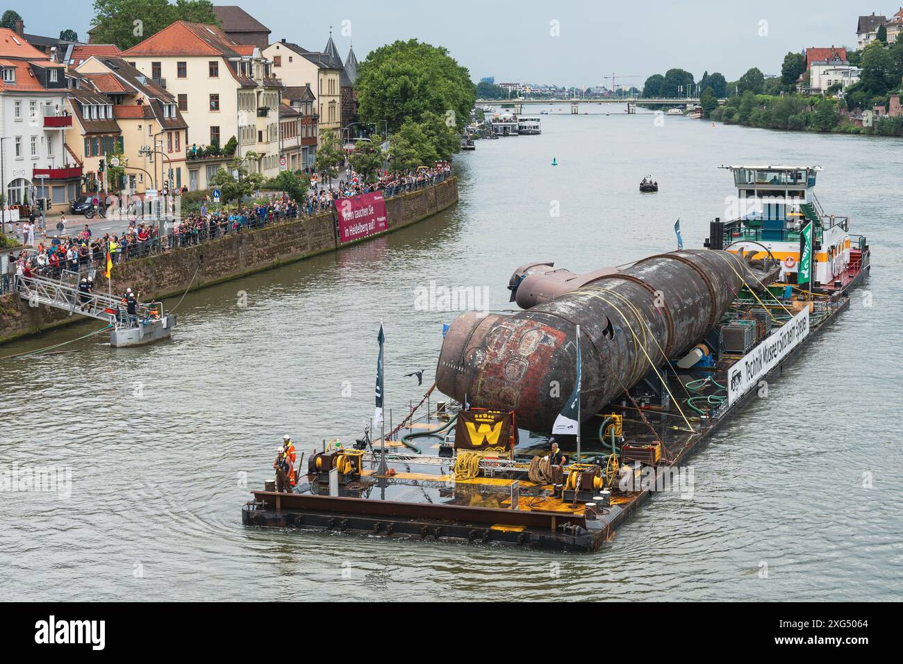 Speyer, Germany. 6th July, 2024. The pontoon with U17 submarine waiting ...