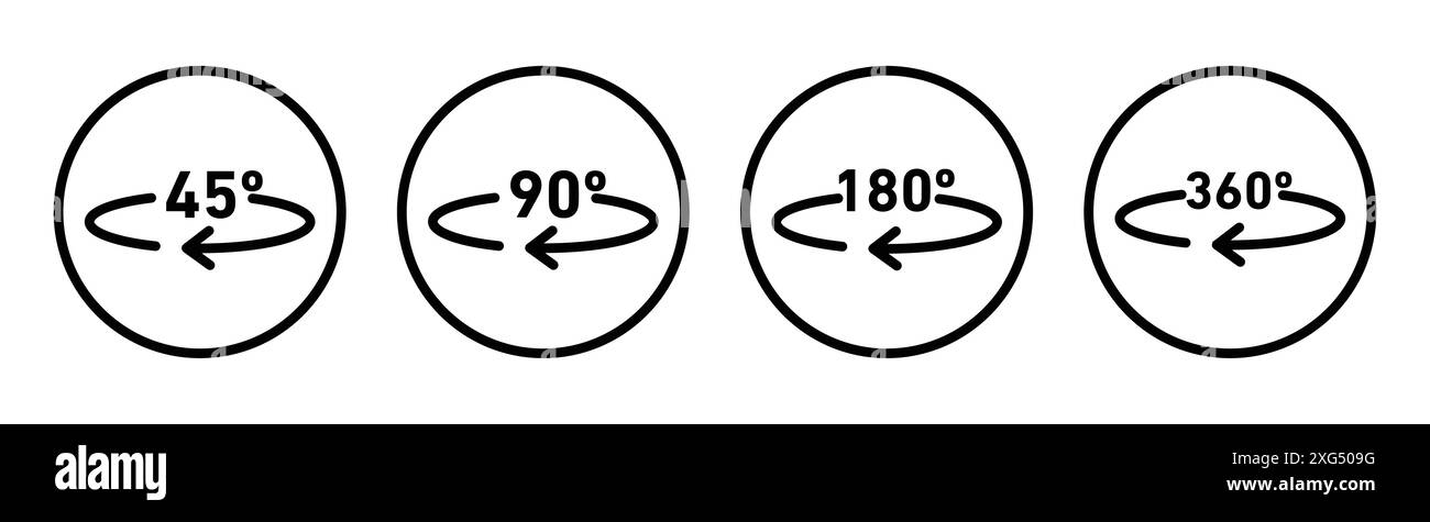Angle 45 to 360 degrees icons vector logo set collection for web app ui ...
