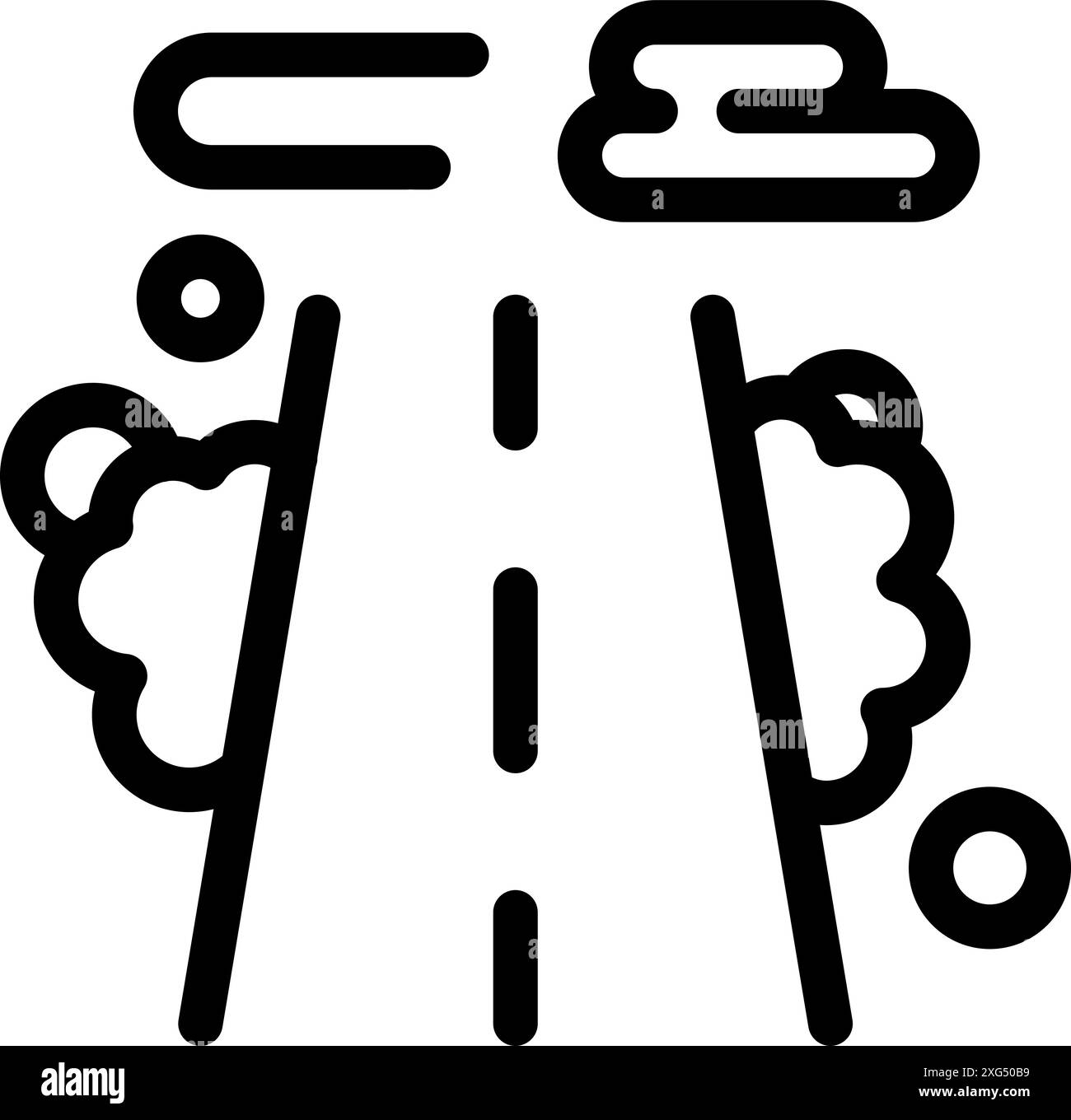 Simple outline icon of a road covered by snow, with clouds passing by ...