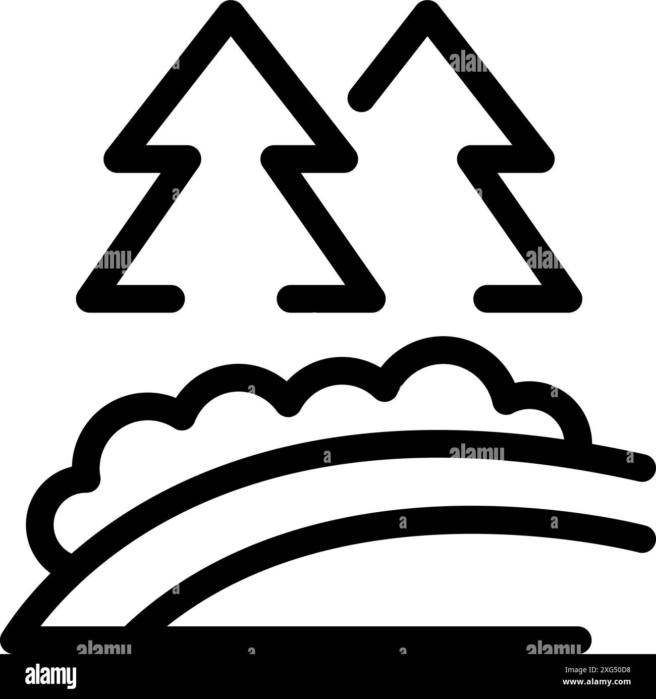 Simple line drawing of a rainbow appearing over a forest landscape ...