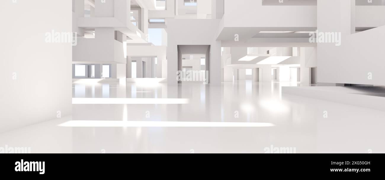Modern white interior architecture with open space and natural light 3d ...