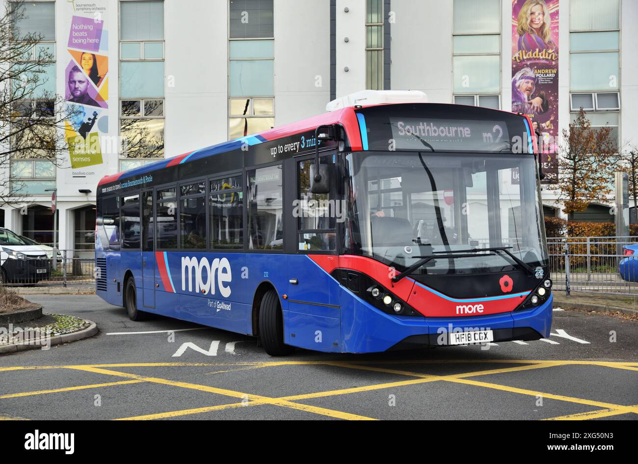 Morebus 232 (HF18 CGX), an Alexander-Dennis Enviro 200MMC, arrives at ... Morebus 232 (HF18 CGX), an Alexander-Dennis Enviro 200MMC, arrives at ...