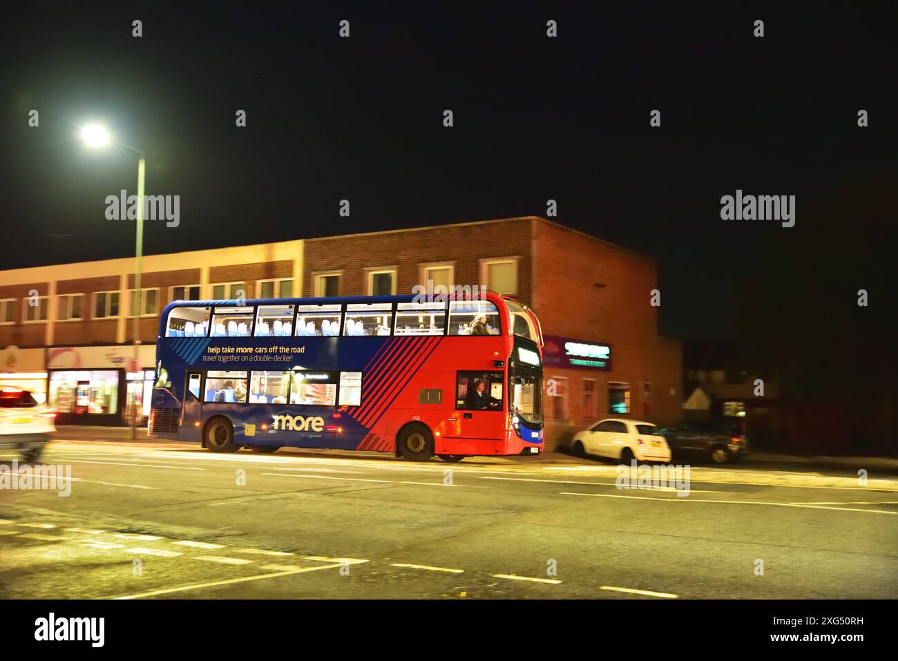 Morebus 1732 (HJ73 NFC), an Alexander Enviro400 MMC, arrives in Kinson ...