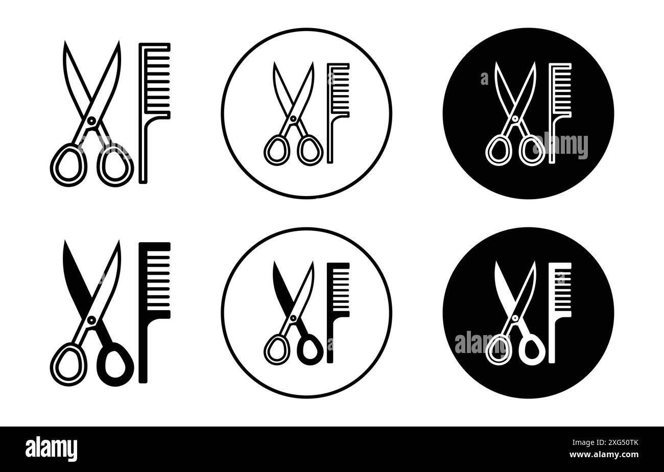 Comb and scissors icon vector logo set collection for web app ui Stock ...