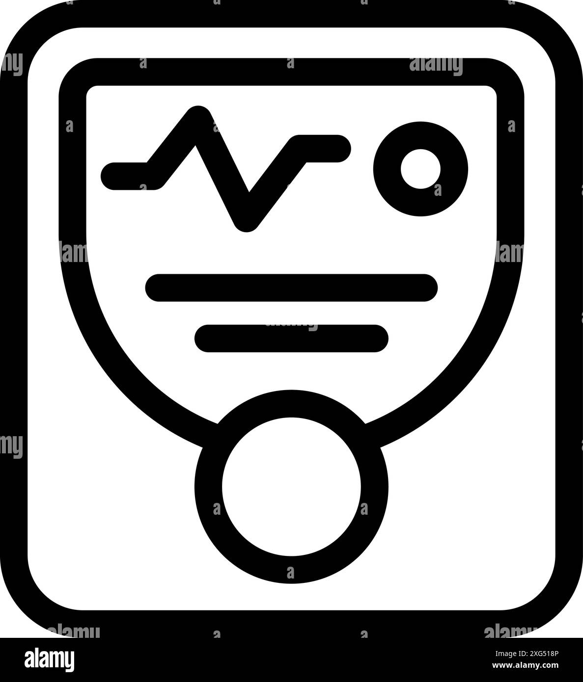 Line icon of a diploma with a heartbeat, representing the succesful ...