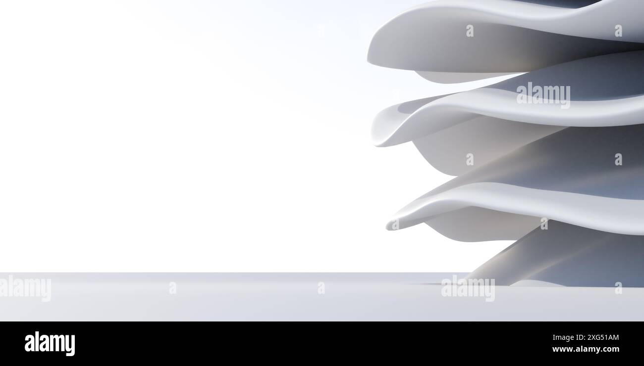 White abstract architectural structure with wavy form, rendered on ...