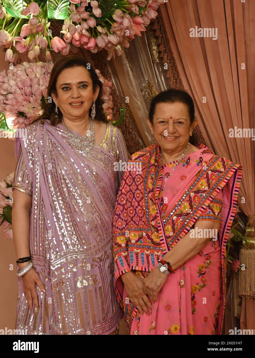 Mumbai, India. 05th July, 2024. L-R Mamta Dalal (sister of Nita Ambani) and Purnima Dalal ...