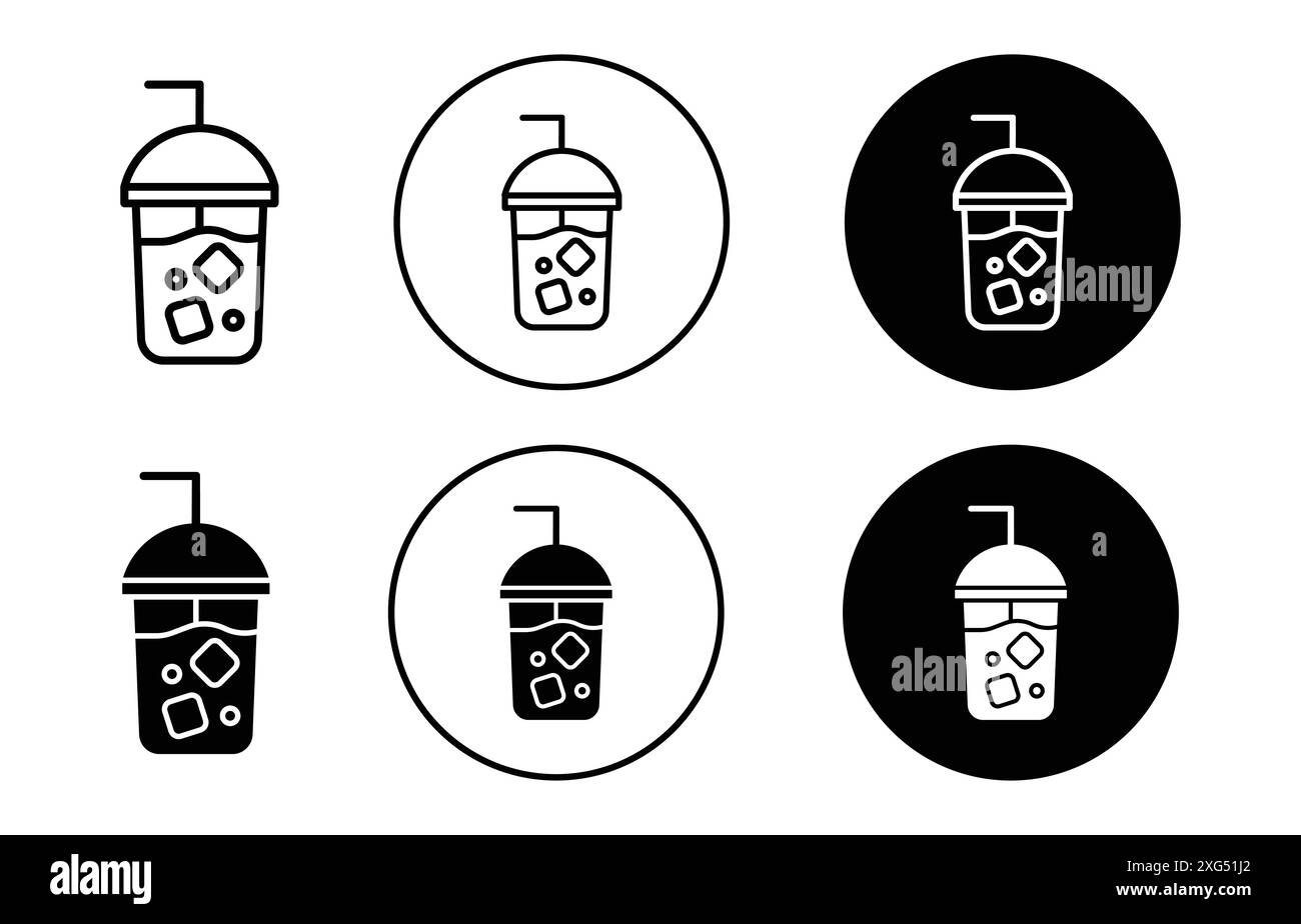 Iced coffee with ice cubes icon vector logo set collection for web app ...