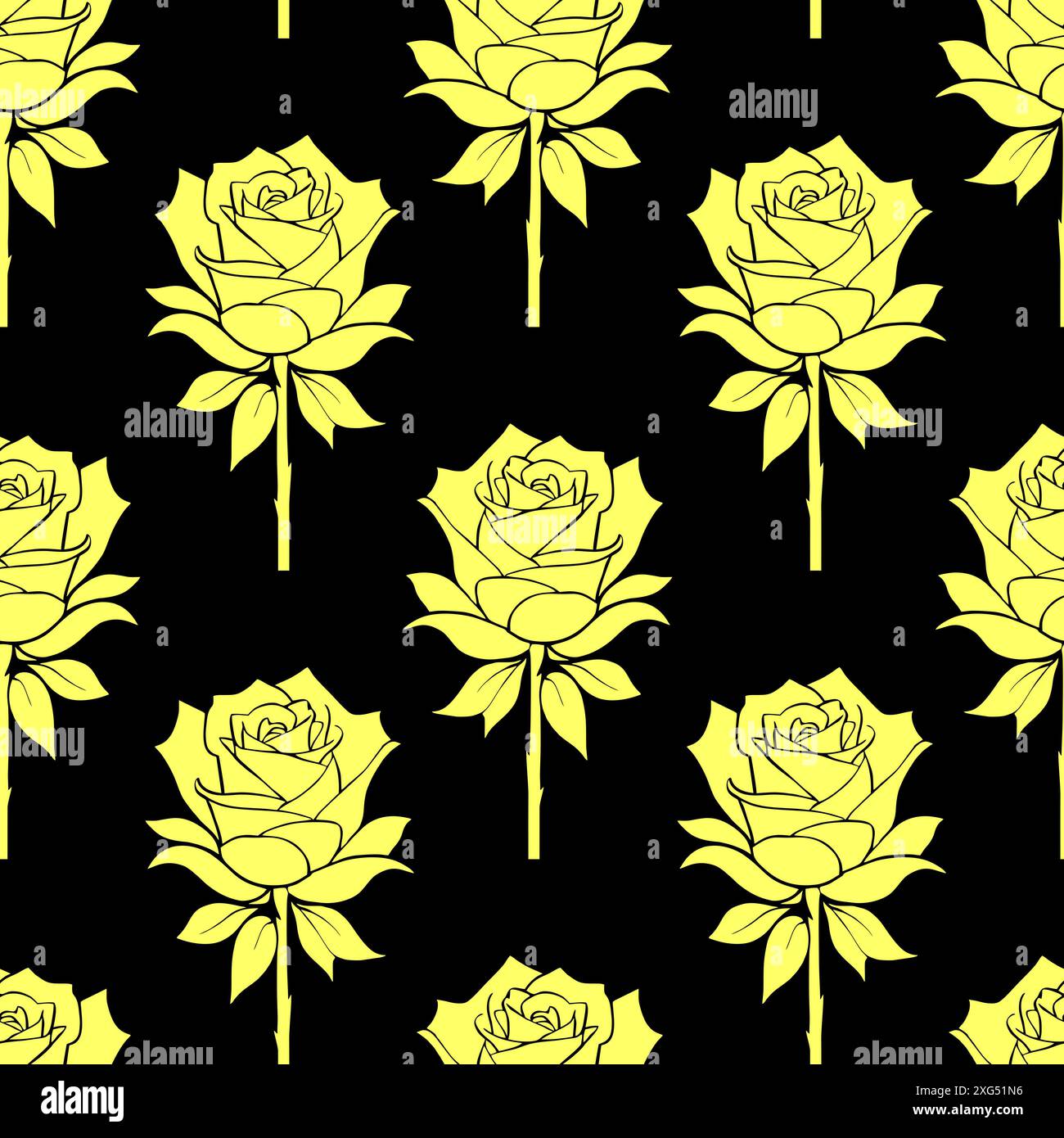 seamless graphic floral pattern yellow roses on black background ...