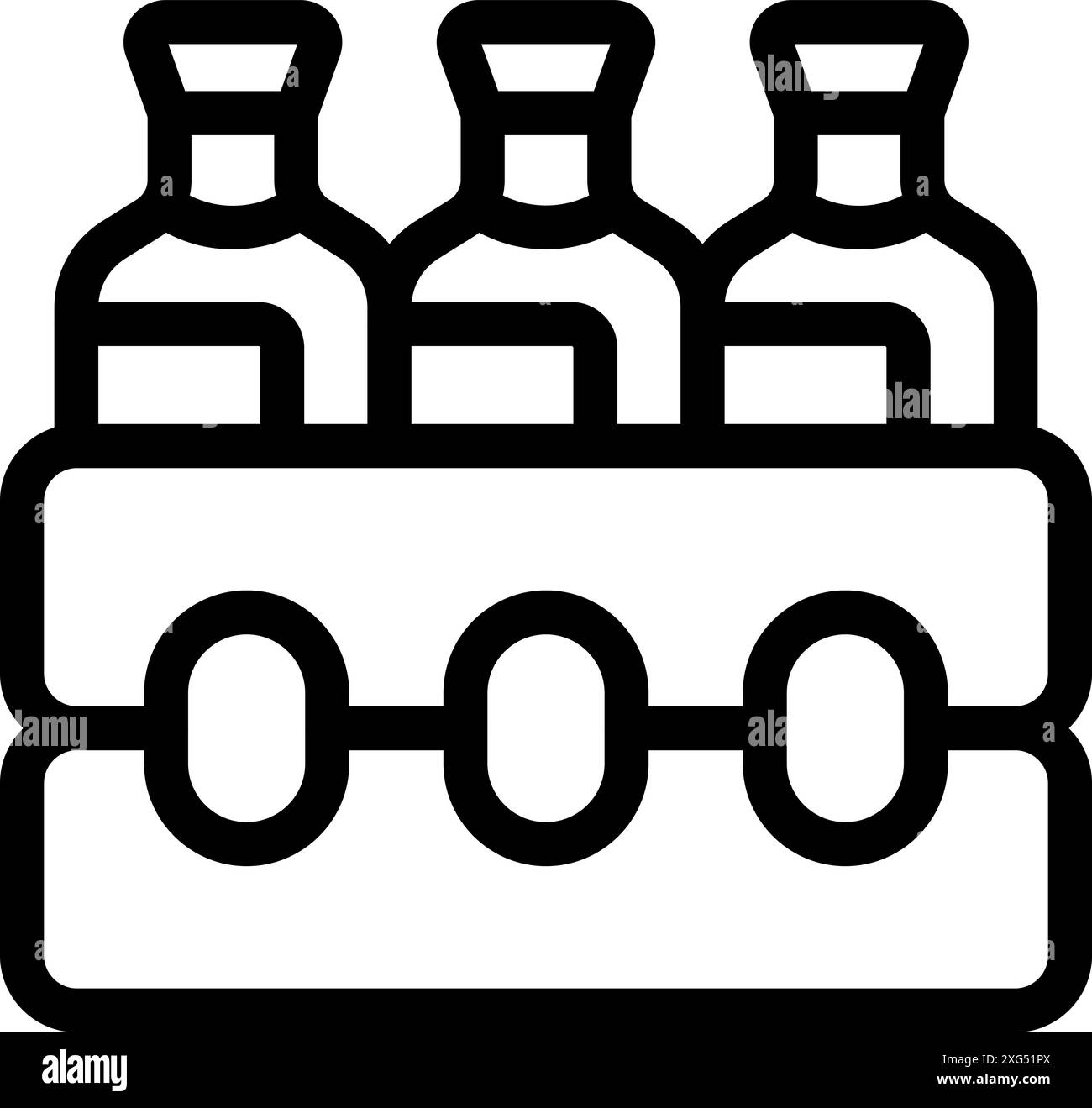 Simple icon of three glass bottles safely packaged in a cardboard box ...