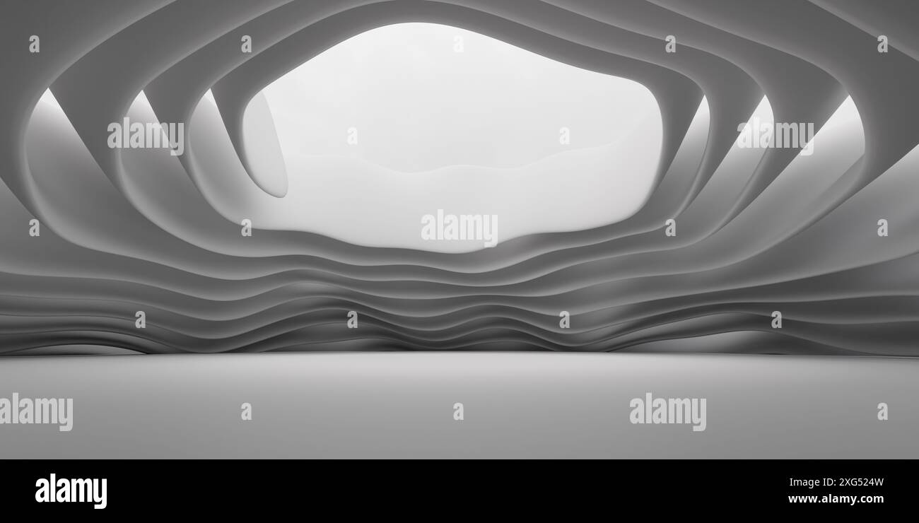 White curved ceiling interior design with natural light 3d render ...