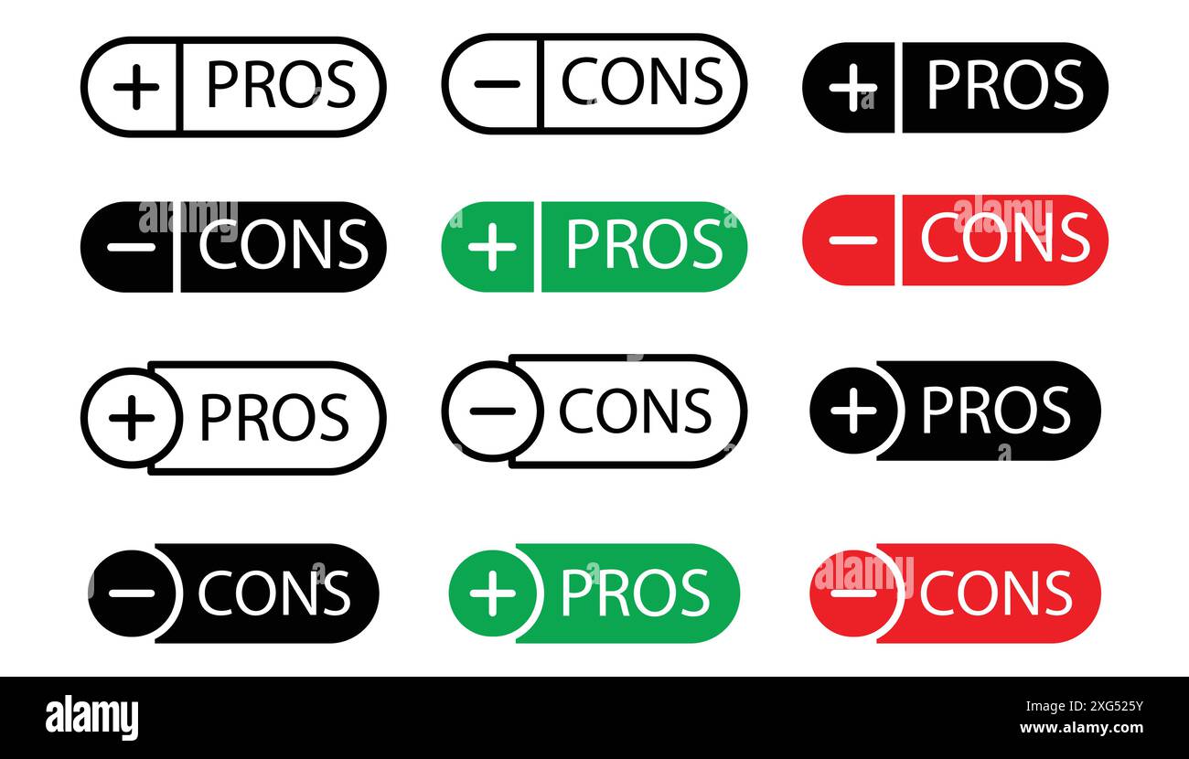 Pros and cons icon vector logo set collection for web app ui Stock ...