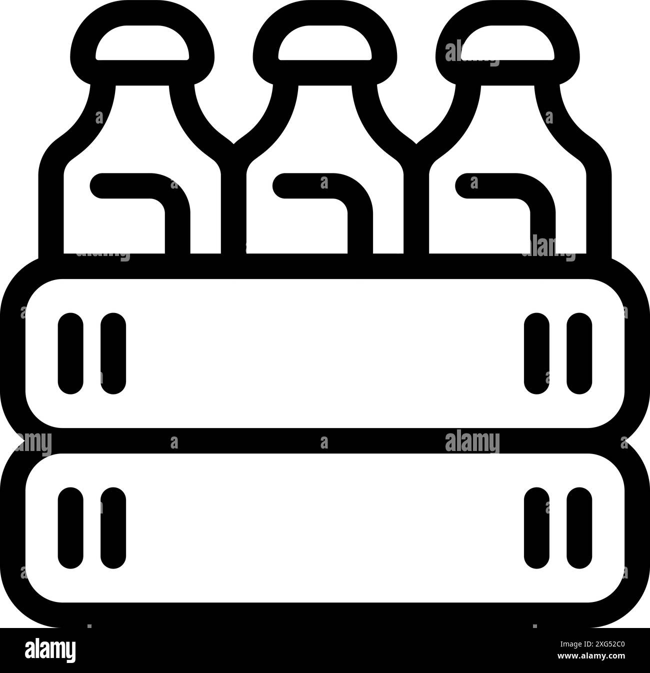Line icon of three bottles standing in a double crate, side view Stock ...