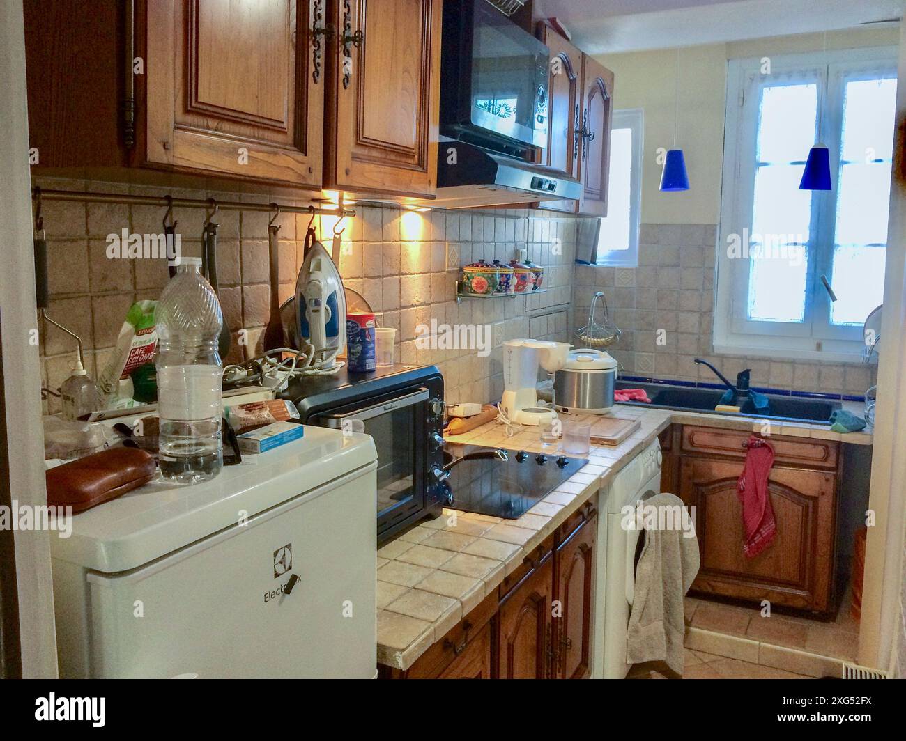 Paris, France, Wide Angle Inside Small Old Apartment Kitchen, Rustic ...