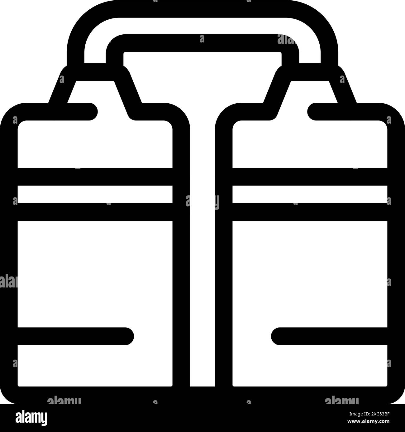 Simple black and white icon of two water tanks connected, representing ...