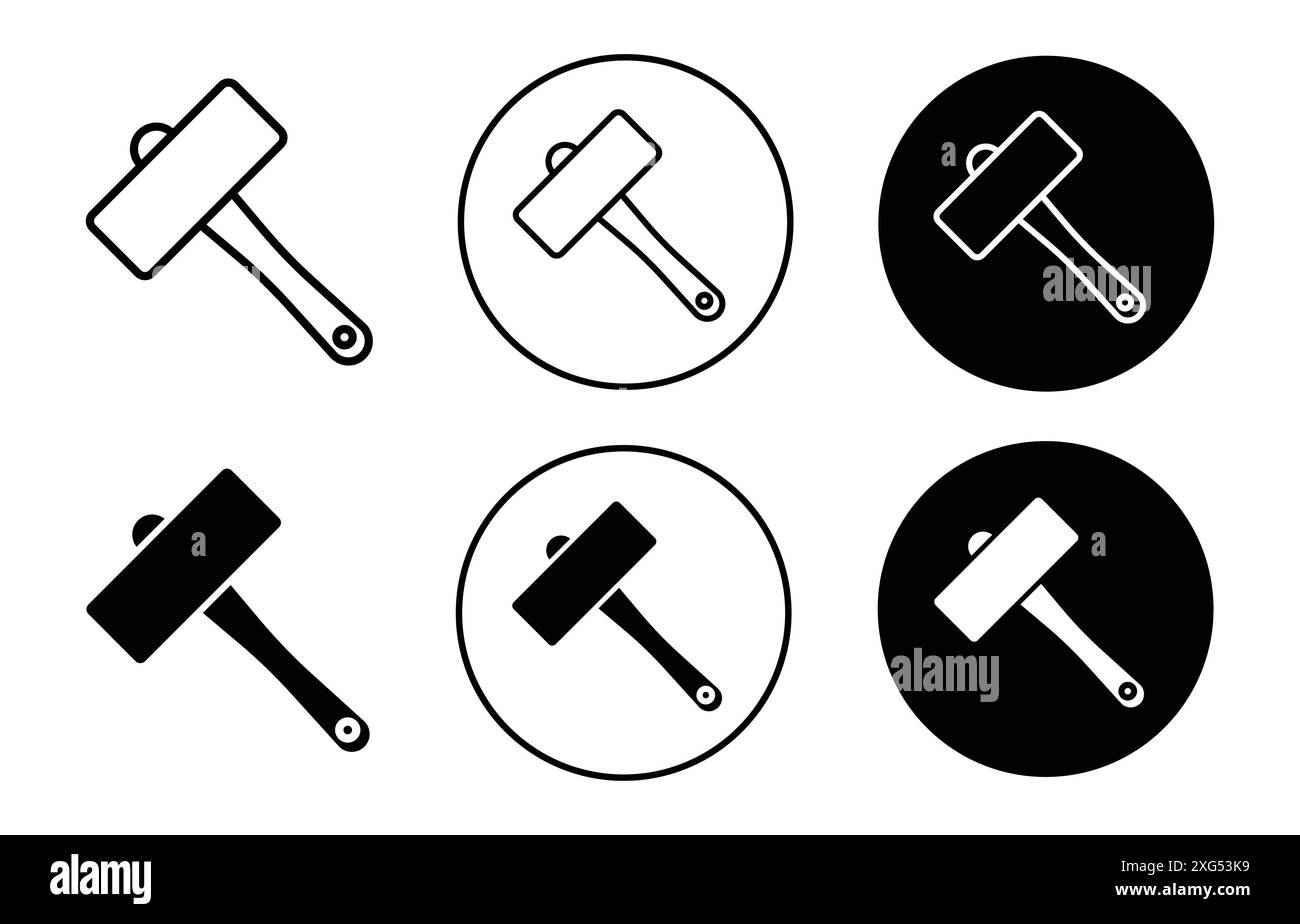Wooden mallet hammer line icon vector logo set collection for web app ...