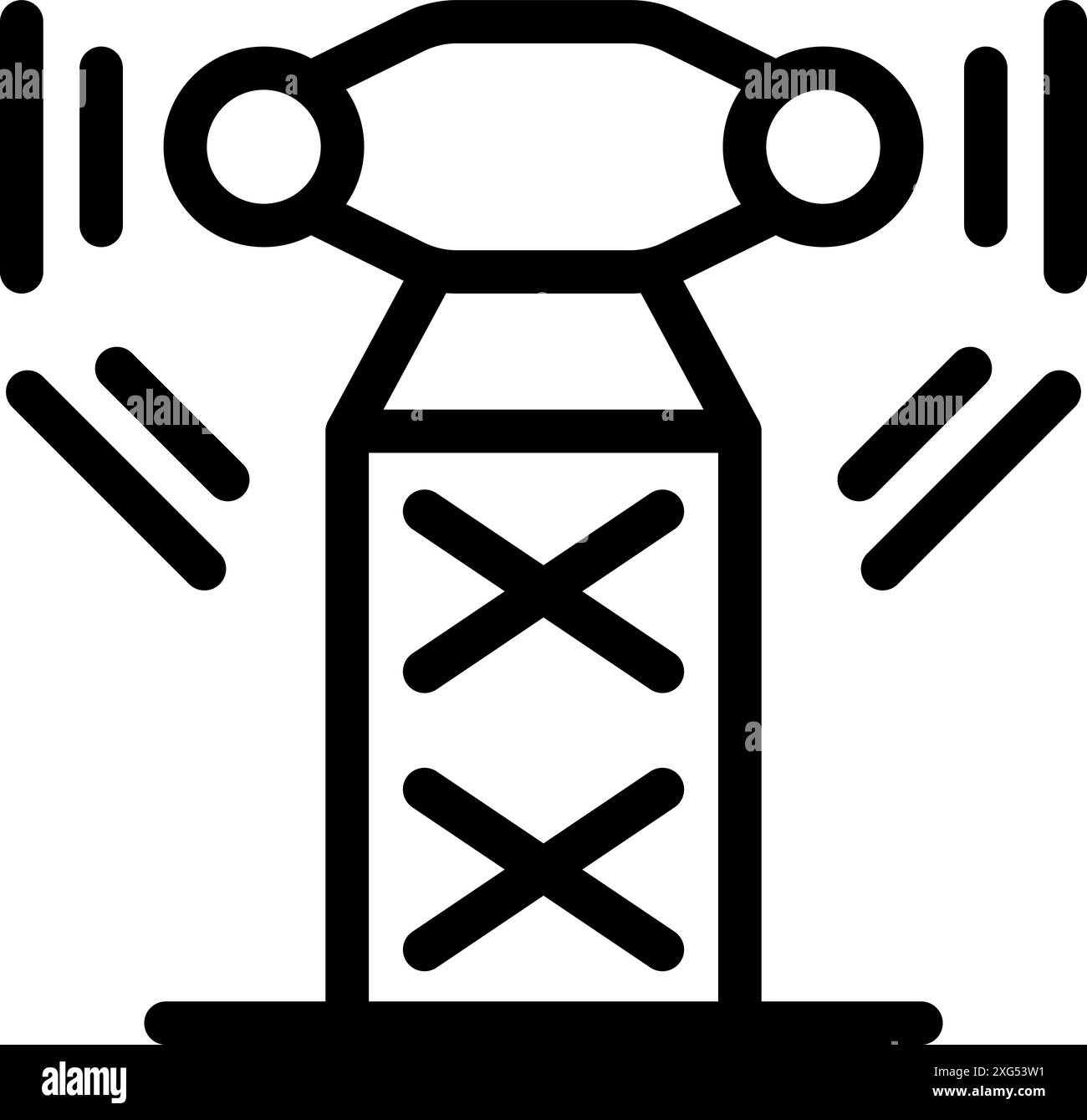 Radio tower transmitting signals for communication on white background ...
