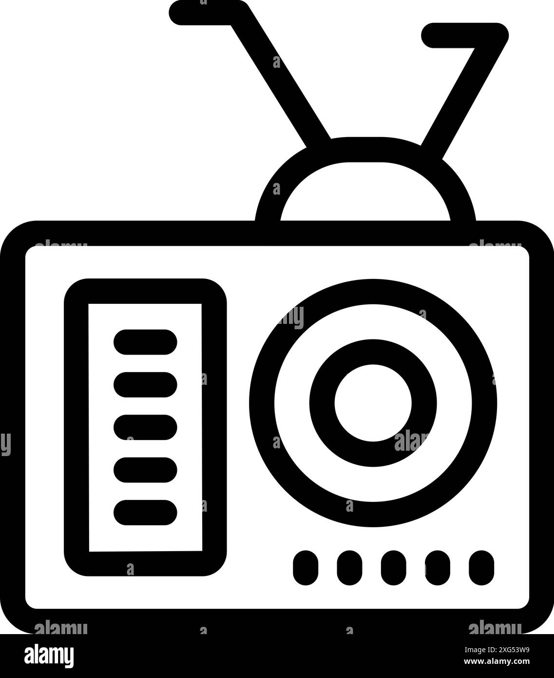 Simple line icon of a vintage television set, featuring an antenna and ...