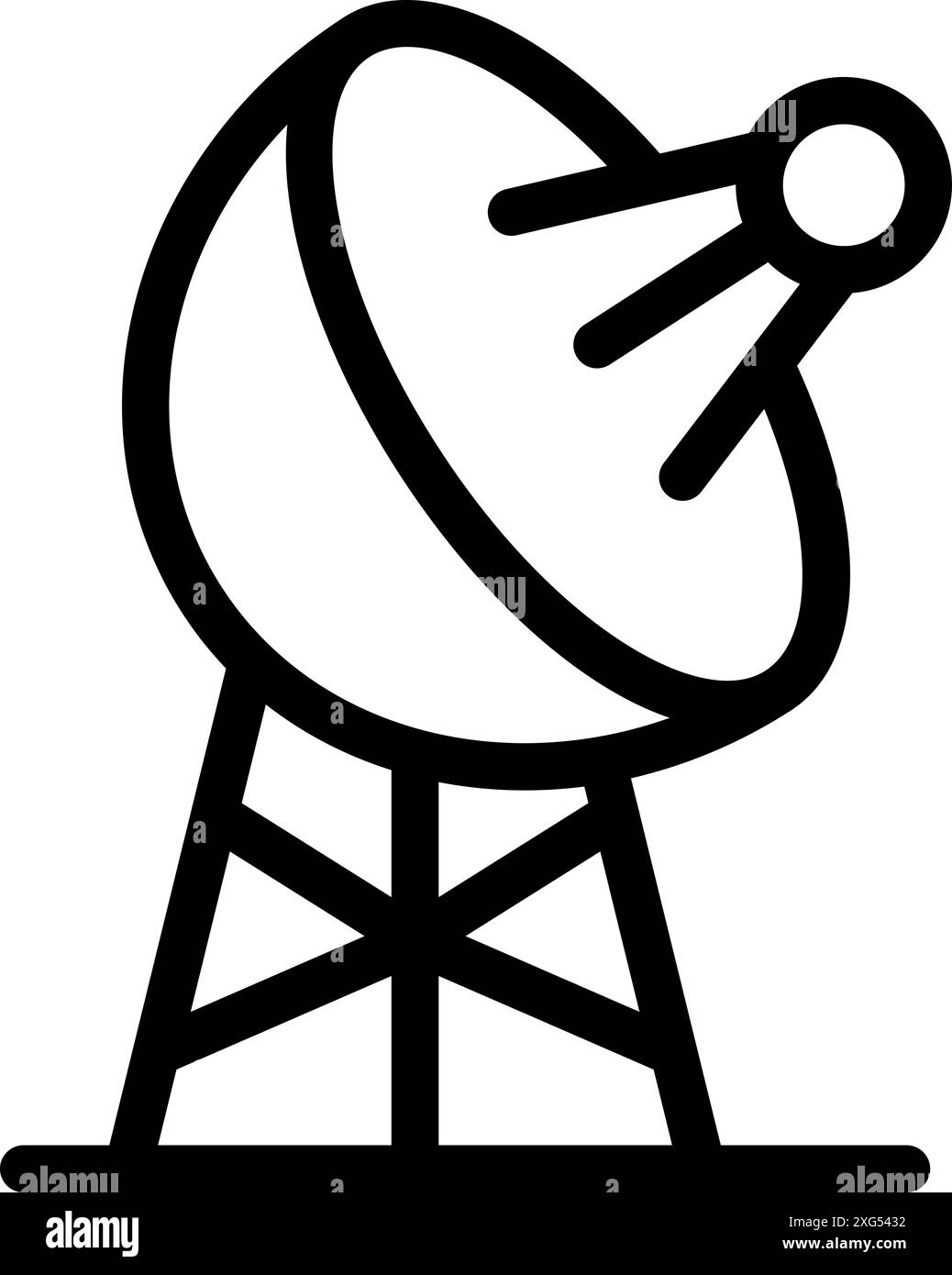 Black and white line art icon of a satellite dish sending and receiving ...