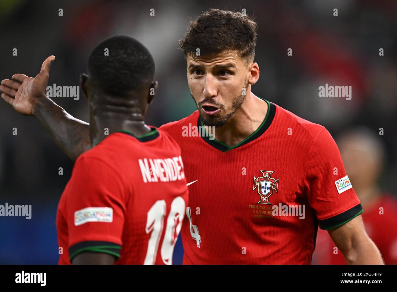 HAMBURG, GERMANY - JULY 5: Ruben Dias of Portugal reacts during the ...